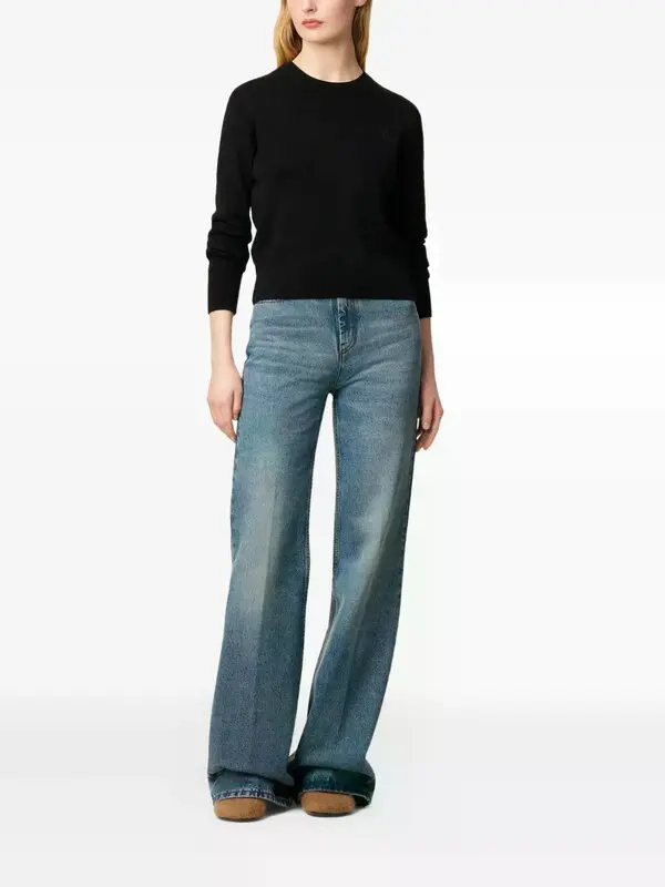 AMI Paris Wool Crewneck Sweater With Embroidered De Coeur - Black