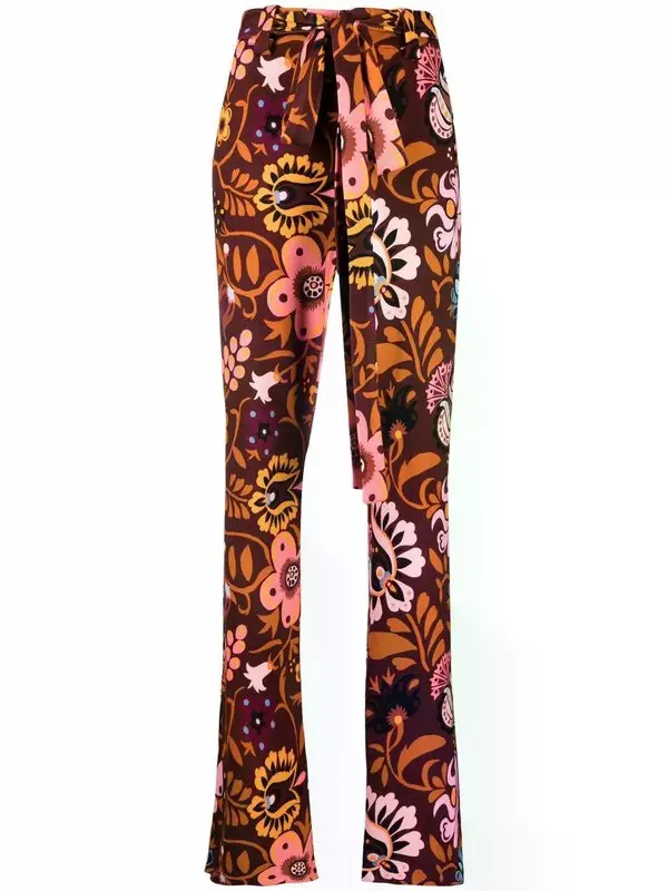 La DoubleJ Floral Belted Flared Trousers