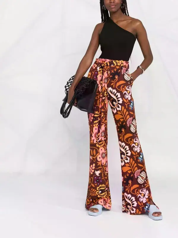 La DoubleJ Floral Belted Flared Trousers