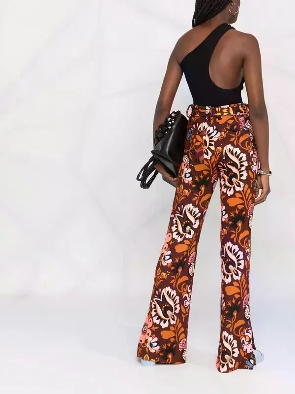 La DoubleJ Floral Belted Flared Trousers