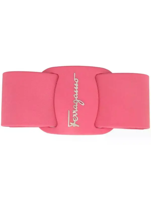 FERRAGAMO Logo-plaque Leather Hairclip - Pink