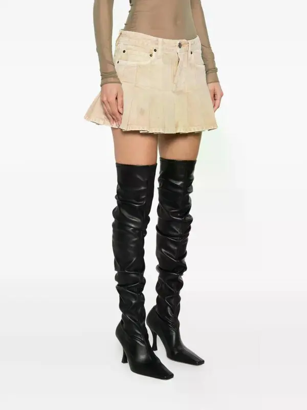 Balenciaga Pleated Denim Mini Skirt - Neutrals