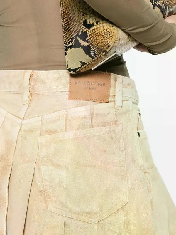 Balenciaga Pleated Denim Mini Skirt - Neutrals