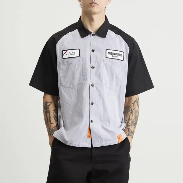 Neighborhood Classic Stripe Short Sleeve Work Shirt - Black