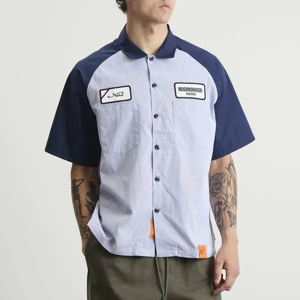 Neighborhood Classic Stripe Short Sleeve Work Shirt - Navy