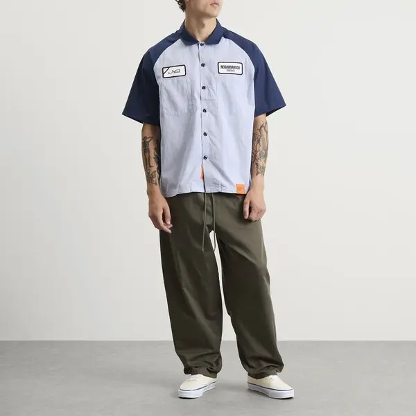 Neighborhood Classic Stripe Short Sleeve Work Shirt - Navy