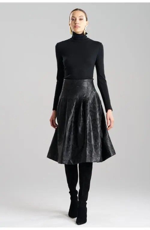 Natori Leticia Emb Pleated Faux Leather Skirt