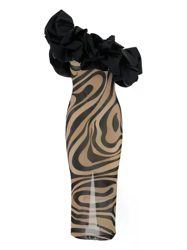 Emilio Pucci Marmo-print One-shoulder Dress - Neutrals