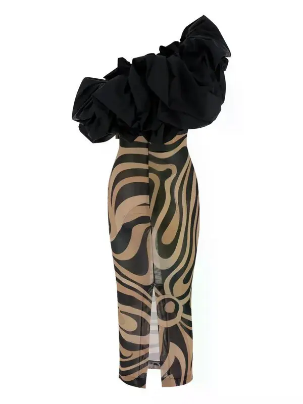 Emilio Pucci Marmo-print One-shoulder Dress - Neutrals