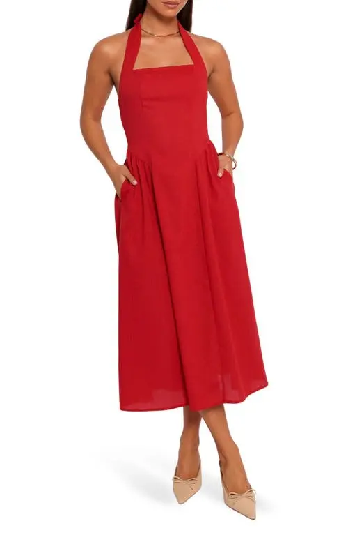 PETAL & PUP Linen Halter Midi Dress