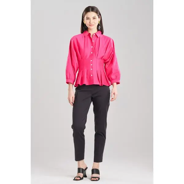 Natori Cotton Silk Slub Pleated Shirt