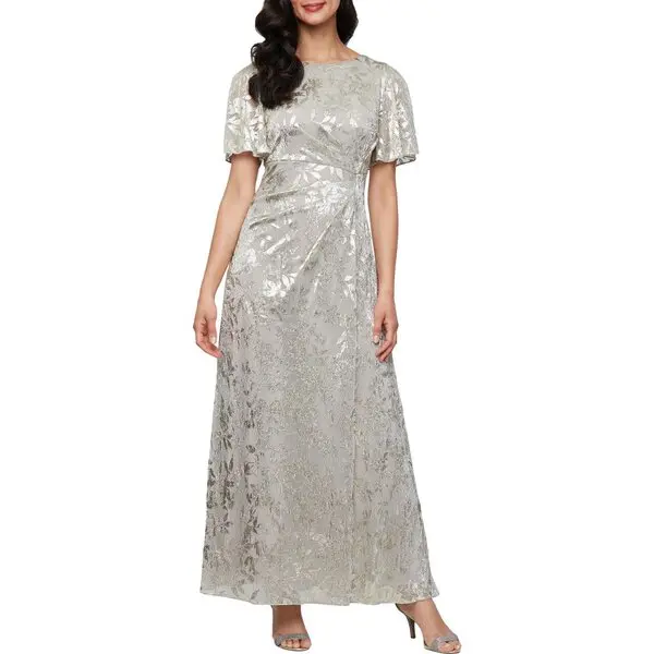 SL FASHIONS Foil Border Gown - Buff