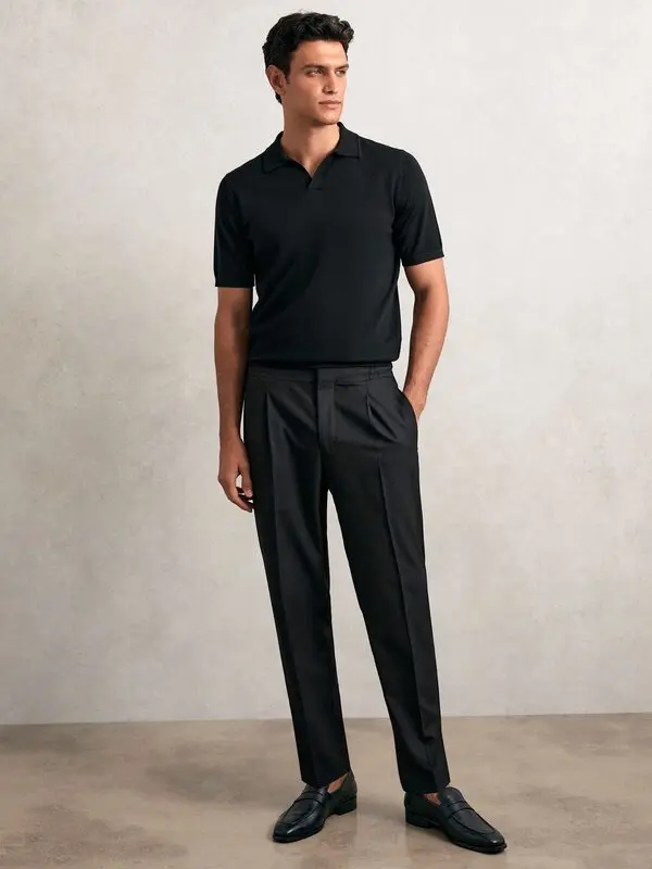 REISS Hove Tapered Drawstring Trousers - Black