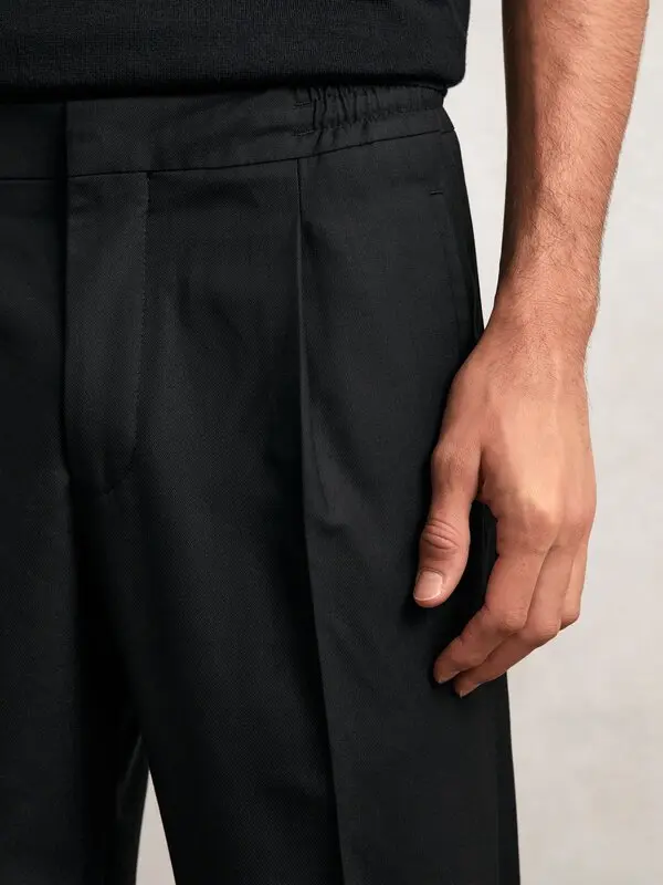 REISS Hove Tapered Drawstring Trousers - Black