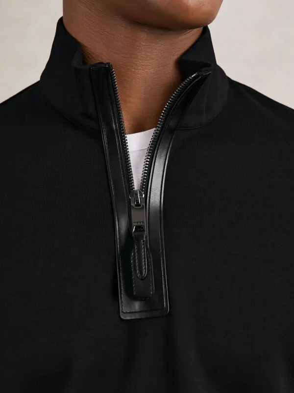 REISS Hale Interlock Half-zip Sweatshirt - Black