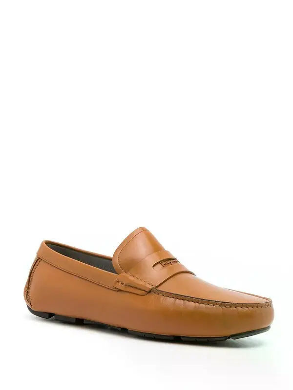FERRAGAMO Leather Penny Driving Loafers - Brown