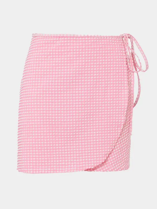 Hunza G Gingham Seersucker Short Sarong - Milkshake Gingham