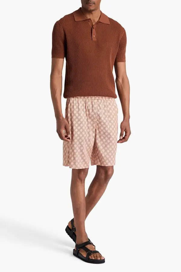 Frescobol Carioca Palma Printed Stretch-silk Drawstring Shorts - Blush