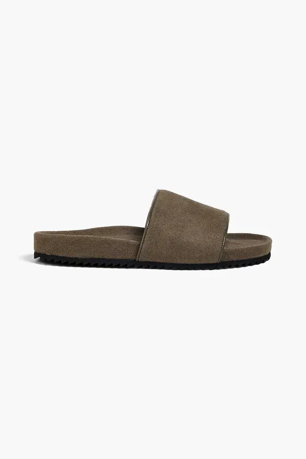 Frescobol Carioca Renato Linen-canvas Slides - Army Green