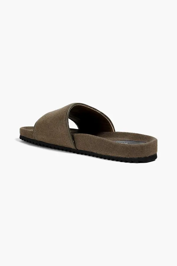 Frescobol Carioca Renato Linen-canvas Slides - Army Green