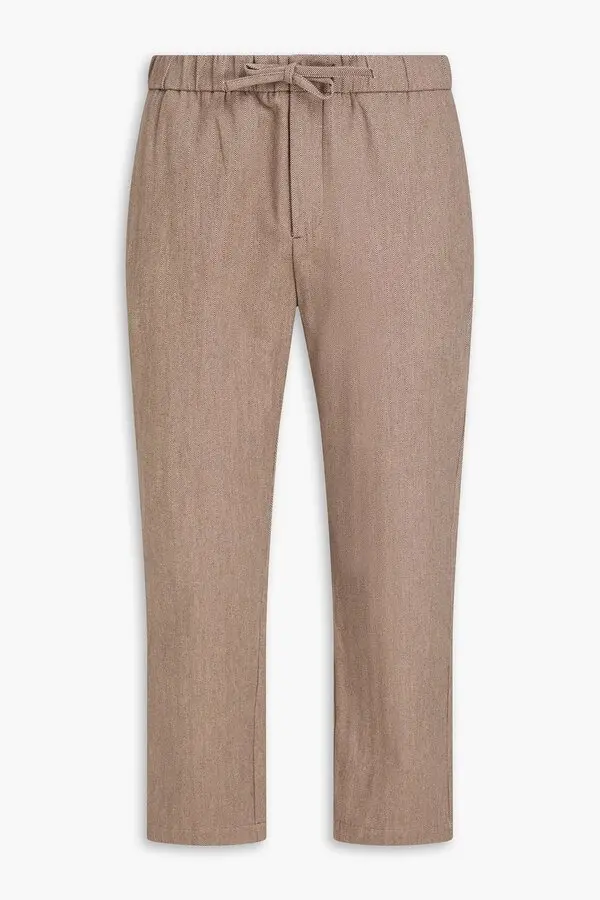 Frescobol Carioca Oscar Herringbone Cotton And Cashmere-blend Drawstring Pants - Brown