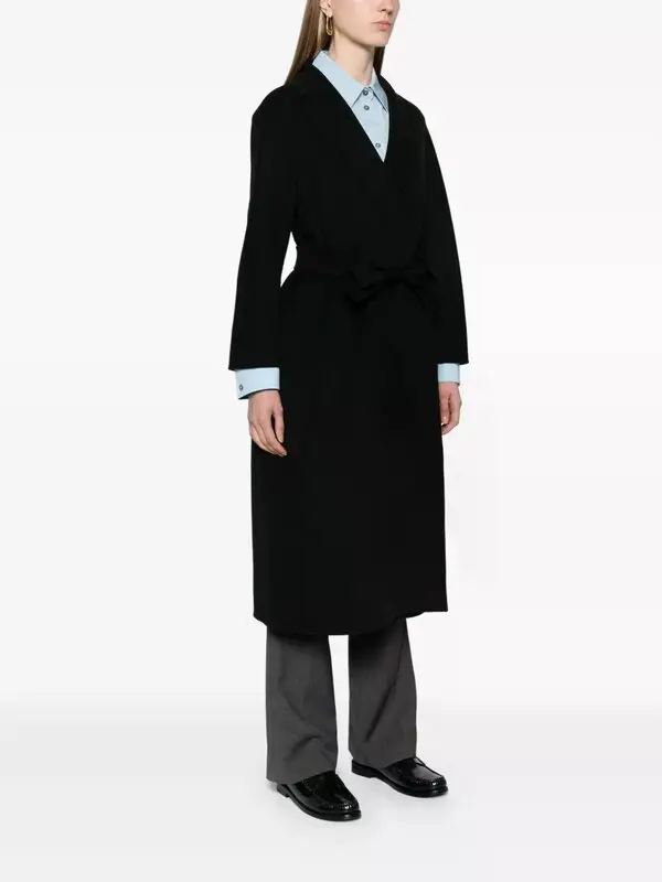 Max Mara Belted Virgin Wool Coat - Black