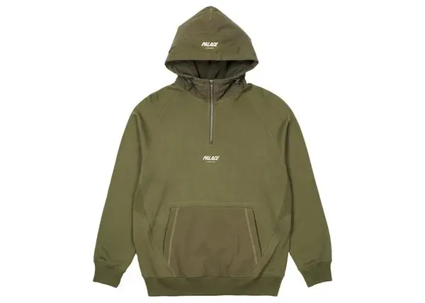 PALACE 1/4 Zip Cotton Panel Hood - Olive
