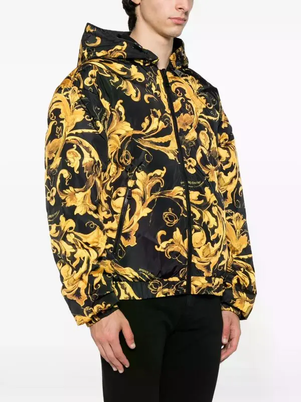 Versace Baroque-Print Hooded Jacket In Black - 49% Off | Editorialist