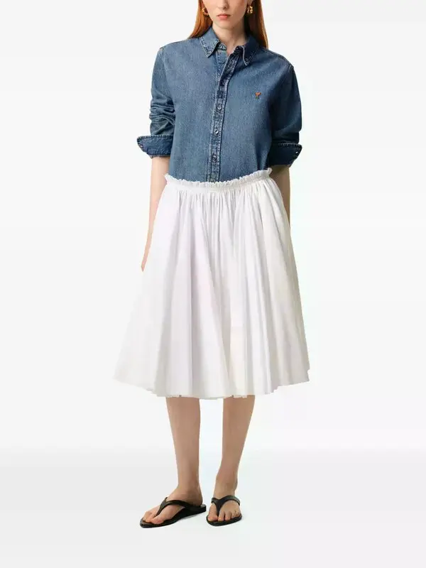 AMI Paris De Coeur Embroidered Denim Shirt - Blue
