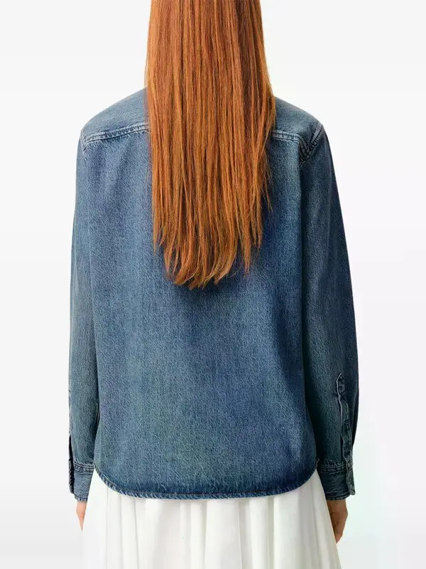 AMI Paris De Coeur Embroidered Denim Shirt - Blue