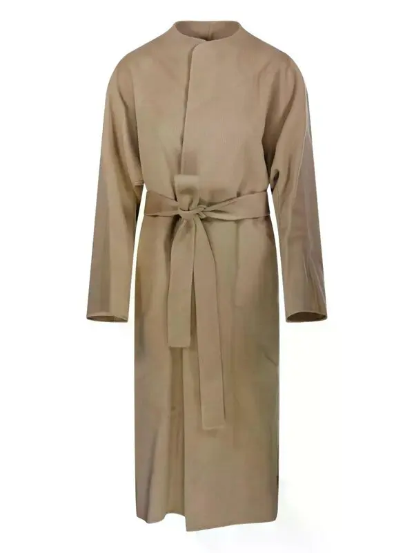 SANDBEIGE Long Sleeve Belted Coat - Neutrals