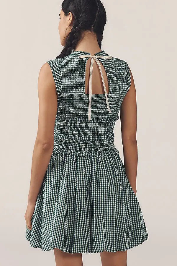 Hunter Bell Gingham Smocked Bubble-Hem Mini Dress In Green - 34% Off |  Editorialist