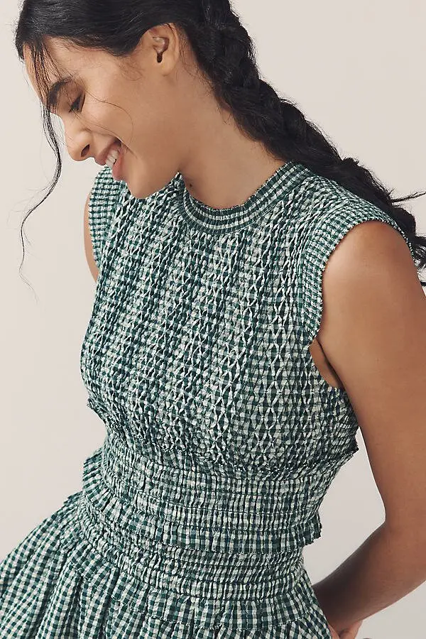 Hunter Bell Gingham Smocked Bubble-Hem Mini Dress In Green - 34% Off |  Editorialist