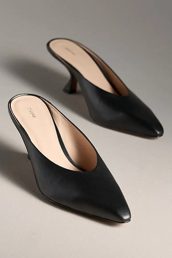 Maeve Heeled Mules - Black Leather