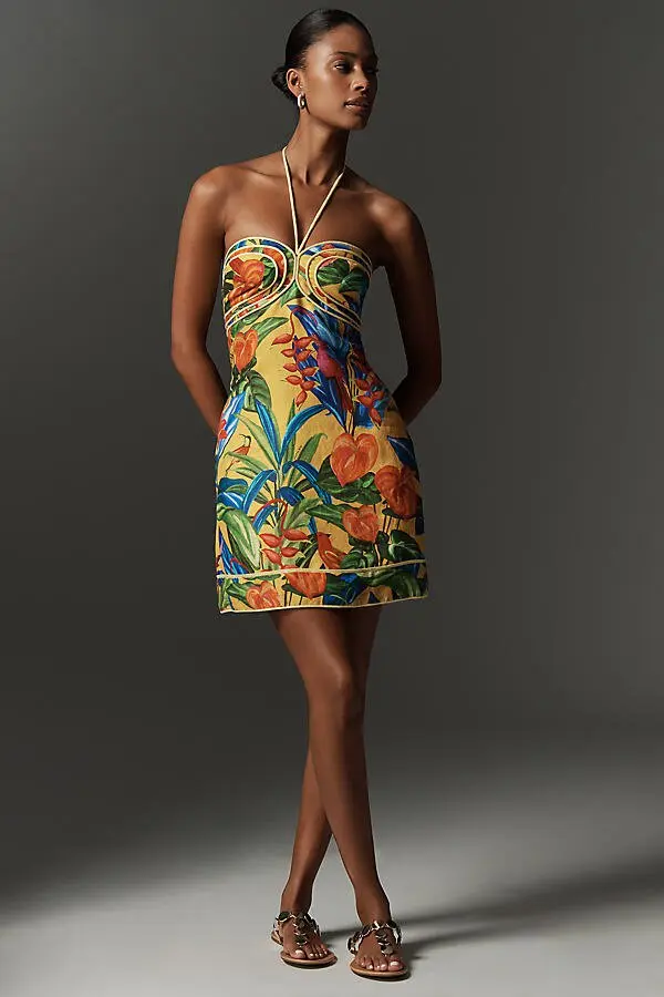 Farm Rio Bright Nature Linen Halter Mini Dress In Bright Nature Yellow -  32% Off | Editorialist
