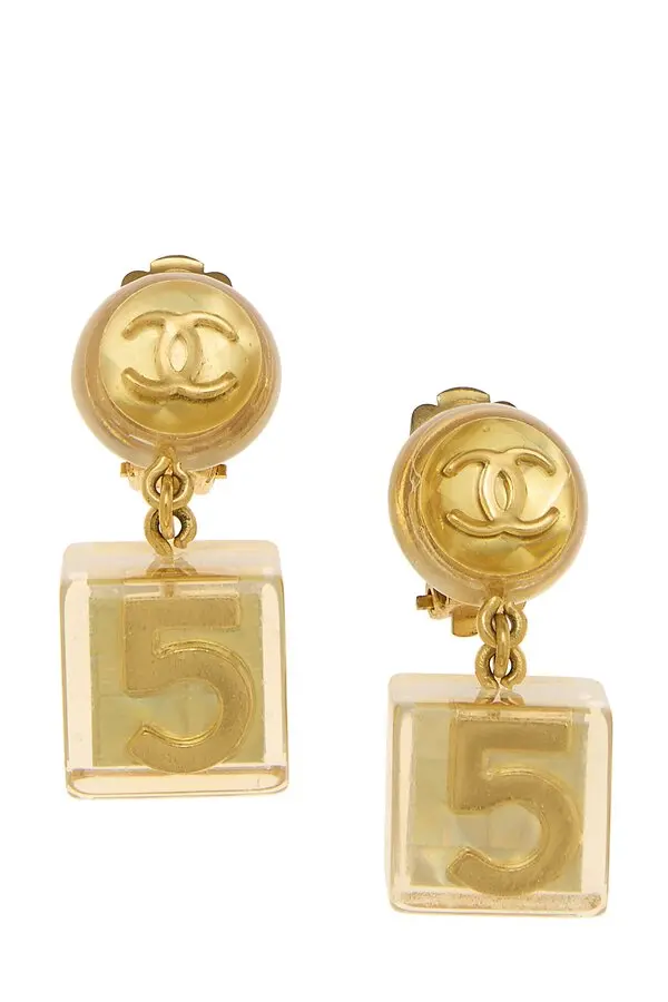 Chanel Acrylic 'cc' Dangle Earrings - Gold