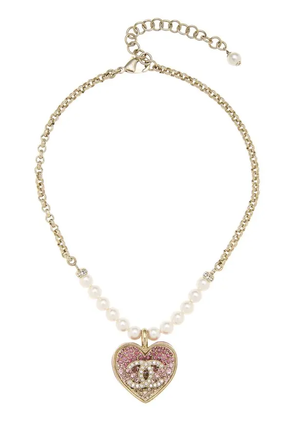 Chanel Tone 'cc' Crystal Heart Choker - Pink