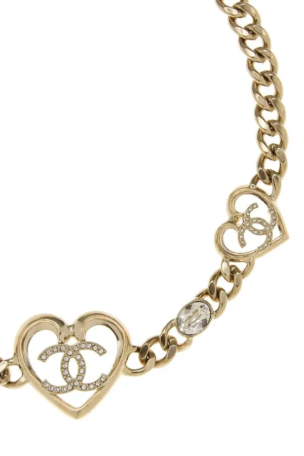 Chanel Tone Crystal 'cc' Heart Choker - Silver