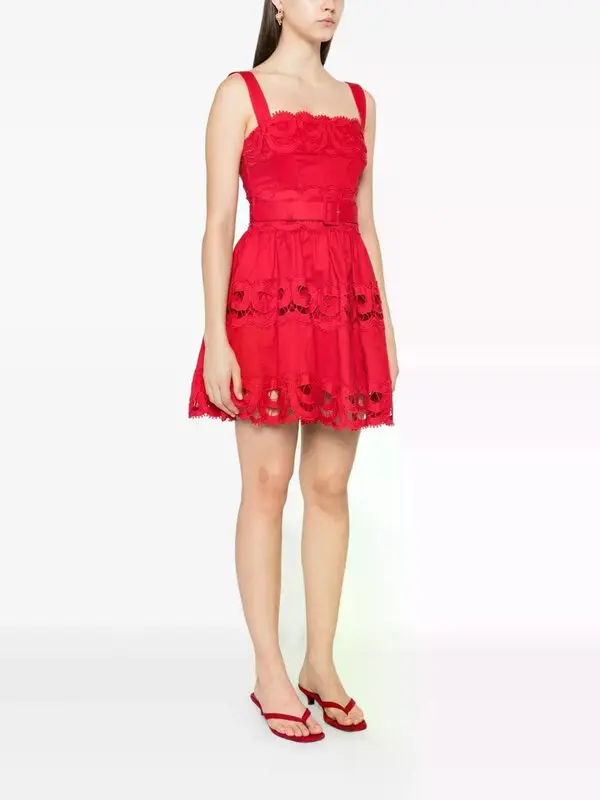 SELF-PORTRAIT Lace-inserts Belted Mini Dress