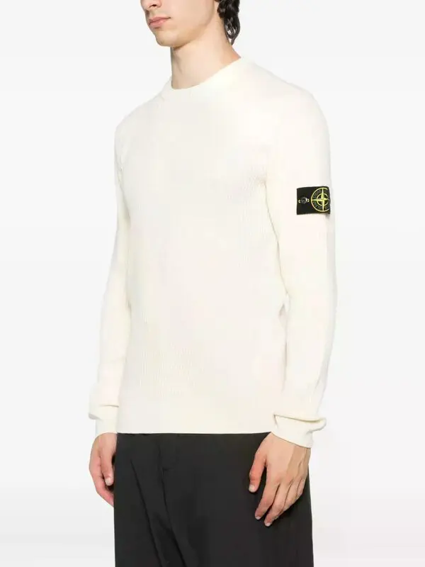 Stone Island Ribbed-knit Logo-patch Sweater - Neutrals