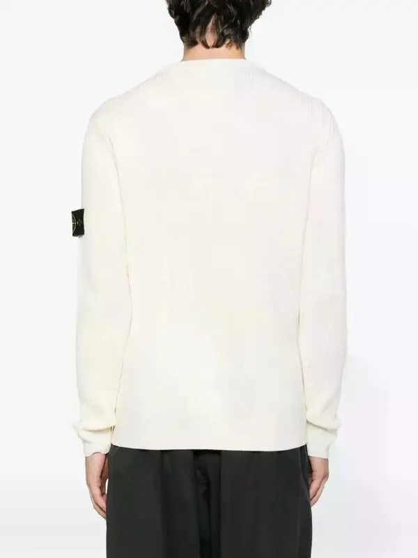 Stone Island Ribbed-knit Logo-patch Sweater - Neutrals