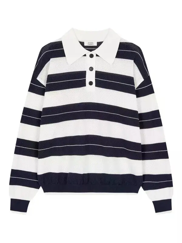 STUDIO TOMBOY Striped Long-sleeve Polo Shirt - Blue