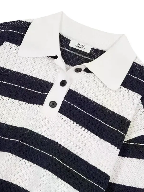 STUDIO TOMBOY Striped Long-sleeve Polo Shirt - Blue