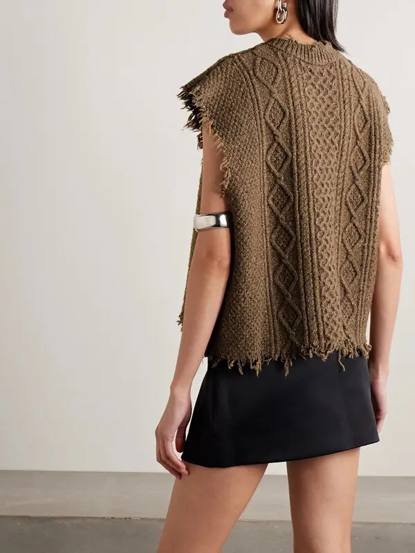 R13 Boyfriend Frayed Cable-knit Wool-blend Vest
