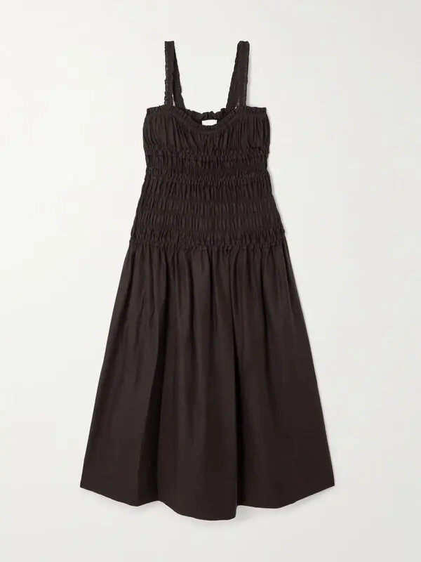 Tory Burch Ruffled Shirred Lyocell-blend Voile Midi Dress