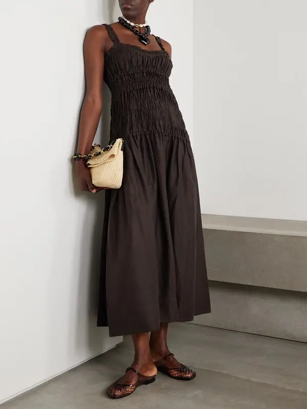Tory Burch Ruffled Shirred Lyocell-blend Voile Midi Dress