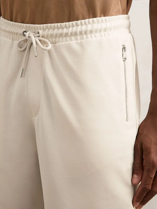 REISS Barber Textured Drawstring Shorts - Stone
