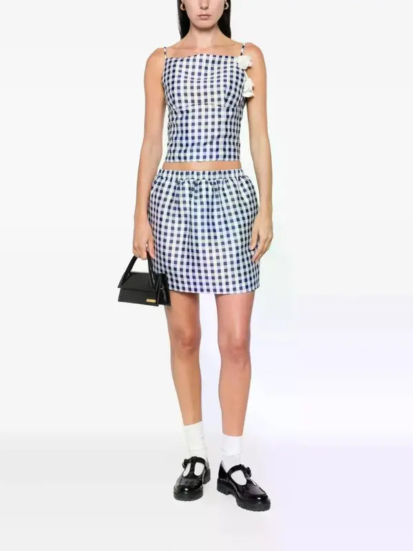 SELF-PORTRAIT Gingham Pleated Skirt
