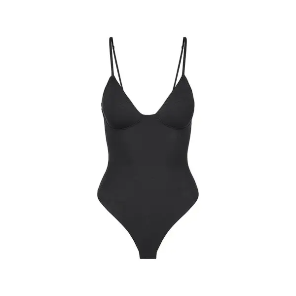 SKIMS Cotton Shapewear Thong Bodysuit - Soot