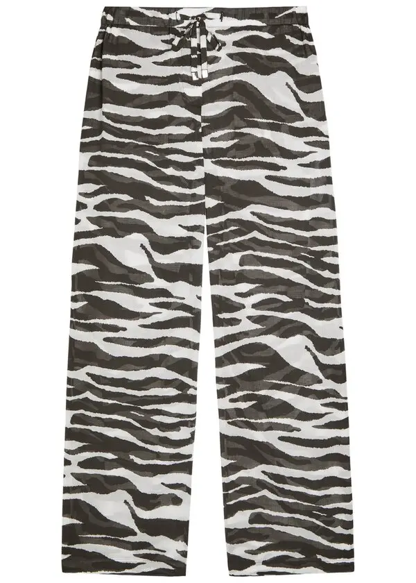 Attico Zebra-print Sheer Cotton Trousers - Black